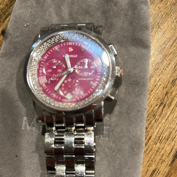 Michele | Accessories | Michele Diamond Sephier Watch Wrare Pink Face ...